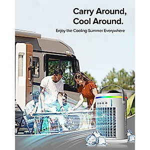 Portable Air Conditioners,ovolta 1400ml Evaporative Air Cooler 3 Speeds,USB Personal Air Conditioner with 7 LED Light,Portable AC Air Conditioner for Room Kitchen Office Desk Bedroom Camping (white)