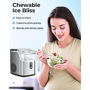 Havato Nugget Ice Maker Countertop with Soft Chewable Pellet Ice,Pebble Portable Ice Machine with Ice Scoop, 34lb in 24Hrs, One-Click Operation, Self-Cleaning, Stainless