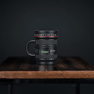 Cabtnca Camera Lens Coffee Mug, Photographer Gifts, Camera Lens Mug 16Oz, Ceramic Camera Mug, Cool Gifts for Photographers Men, Photography Gifts Christmas, Camera Lens Cup with Lid and Handle, Black