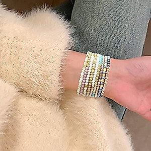 WAINIS 27Pcs Delicate Boho Beaded Bracelet Multi Layer Versatile Statement Bracelets Stackable stretch Cuff Sparkly Glass Crystal Beads bracelets