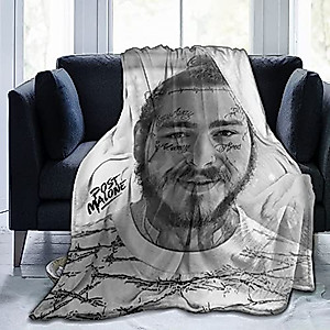 Post Malone Throw Blanket,Singer 3D Print Super Soft Flannel Bed Blanket, Cozy Warm Blanket for Living Room Bedroom Couch Sofa Indoor Camping Decor Singer Merch Gift 60x50 in