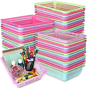 Zhehao 48 Pack Plastic Storage Baskets Classroom Colored Storage Baskets Paper Organizer Crayon and Pencil Toy Container for Teacher Student Home Office School, 13.6" L x 10.2" W x 3.3" H