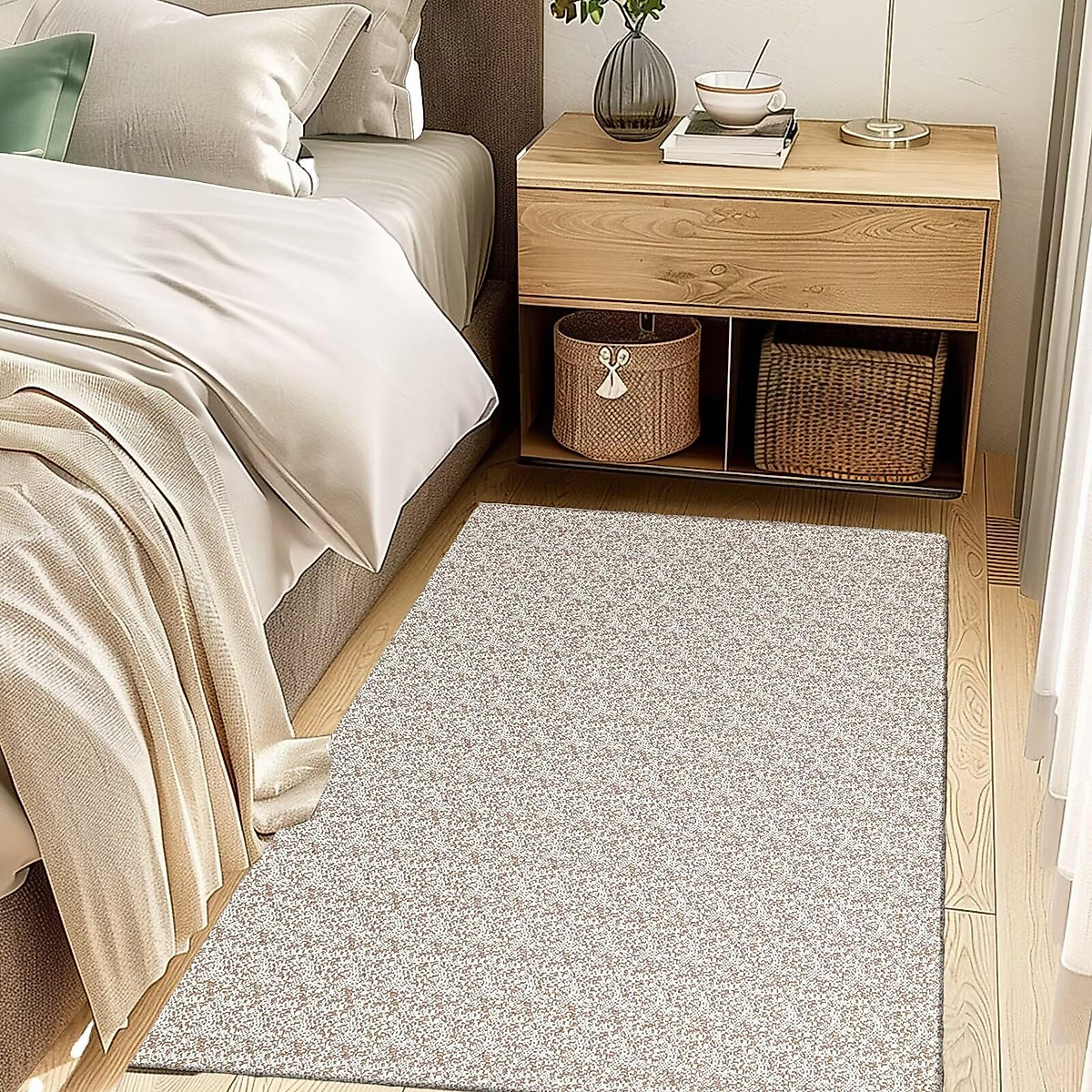 Area Rugs 3x5 Bedroom Rugs Washable Non-Slip Rubber Backed Farmhouse Cotton Woven Throw Rugs Low Pile Floor Carpet Bohemian Indoor Rug for Entryway, Kitchen, Living Room, Tan Cream