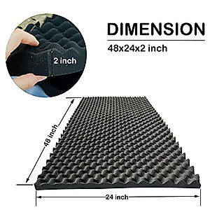 KTOESHEO 2 PCS Acoustic Panels,48''X24''X2'' Egg Crate Foam Soundproof Foam Wall Panels,High Density Fireproof Noise Cancelling Foam Studio Foam Panel,Noise (Black)