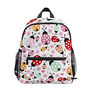 Selerdon Kid's Toddler Backpack Ladybugs Polka Dots Flowers Schoolbag for Cute Boys Girls, Daycare School Children Kindergarten Bag Preschool Nursery Travel Purse Bag