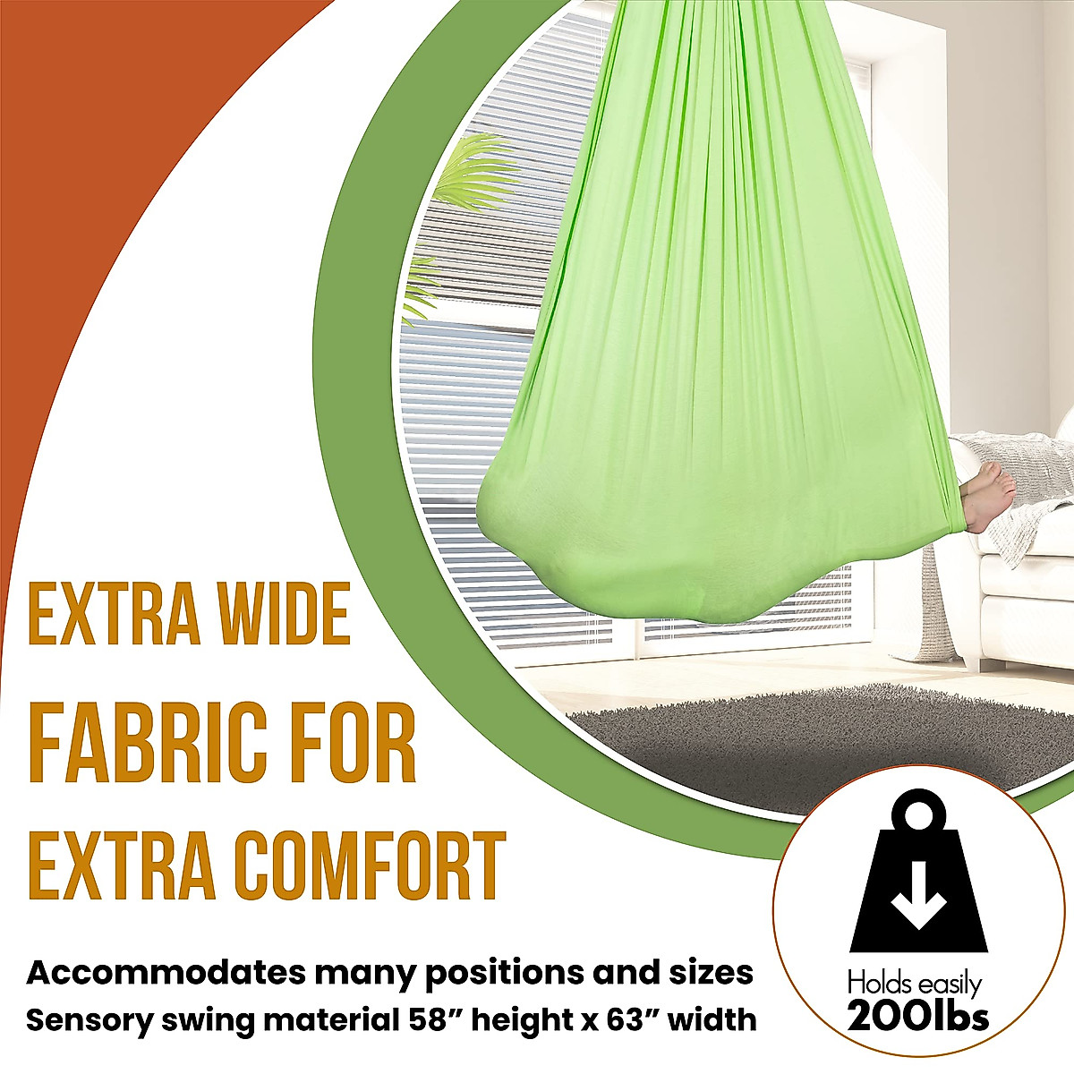 Friendly Cuddle Indoor Swing for Kids – Indoor Sensory Swing, or Outdoor, + 360° Swivel Calming Compression Therapy Swing Hammock for Kids & Adults with All Hardware – Sensory-Motor Toys & Gifts