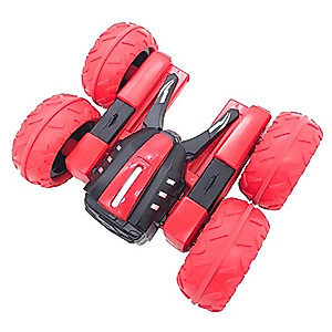 Threeking RC Rotating Stunt Cars Flowering Remote Control Car Toys with Lights Double-Sided Driving 360-degree Flips Rotating Car Toy, Red