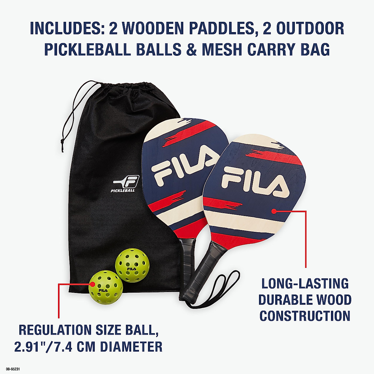 FILA Accessories Pickleball Paddles Set of 2 - Pickleball Set Includes 2 Wooden Pickleball Paddles, 2 Regulation-Size Pickleball Balls & Pickleball Bag for Pickle Ball Equipment, 2 Pack - Rally