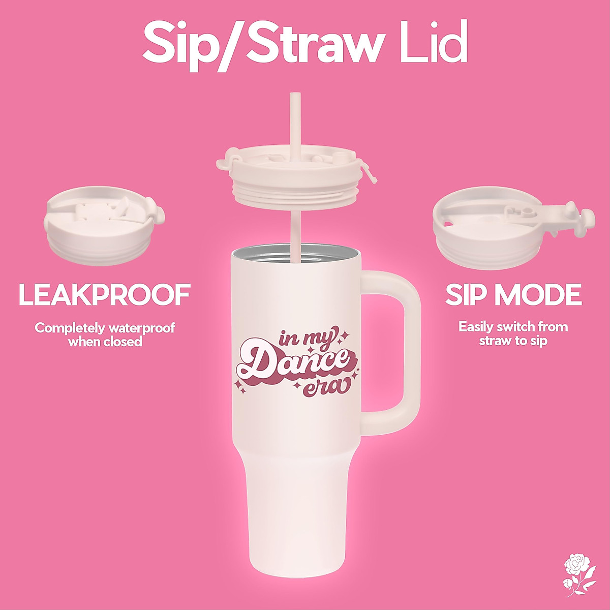 VIOLET & GALE Dance Team Gifts, Dancer Gift For Girls - Retro Design - 40oz Insulated Tumbler with Handle - In My Era Cup Water Bottle for Latin Ballroom Salsa Teacher