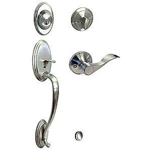 eBuilderDirect Satin Nickel Front Door Single Cylinder Handleset Handle Set with 838DC Left Lever