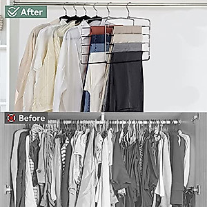 devesanter Pants Hangers Space Save Non-Slip Trousers Hangers Stainless Steel Clothes Hangers Closet Space Saving for Pants Jeans Scarf Hanging Black (3 Pack)