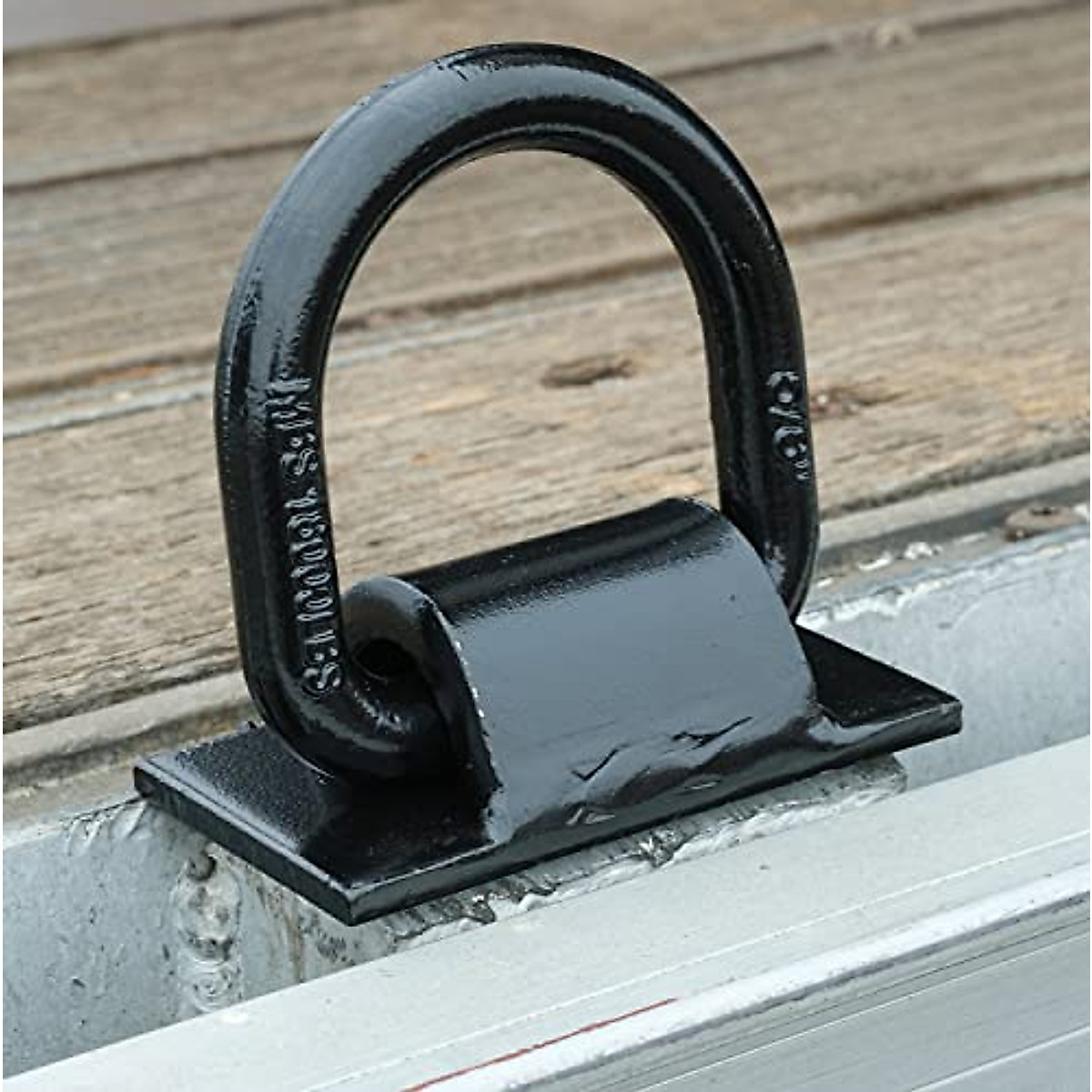 Mytee Products (4 Pack) Heavy Duty Adjustable Trailer Stake Pocket -Small 5/8 Inch Forged D Ring Black Powder Coated w/ 1/2" Hitch Pin, Load Limit 5400 lbs; 2 Adjustable Holes | Stake Pocket D-Ring