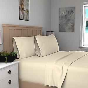 Purity Home Organic 100% Cotton Twin Ecru Sheet Set, 300 Thread Count Percale Weave Sheets Set, Ultra-Soft 14" Deep Pockets Dorm Bed, Breathable & Cooling for Hot Sleepers, Twin Ecru Sheets