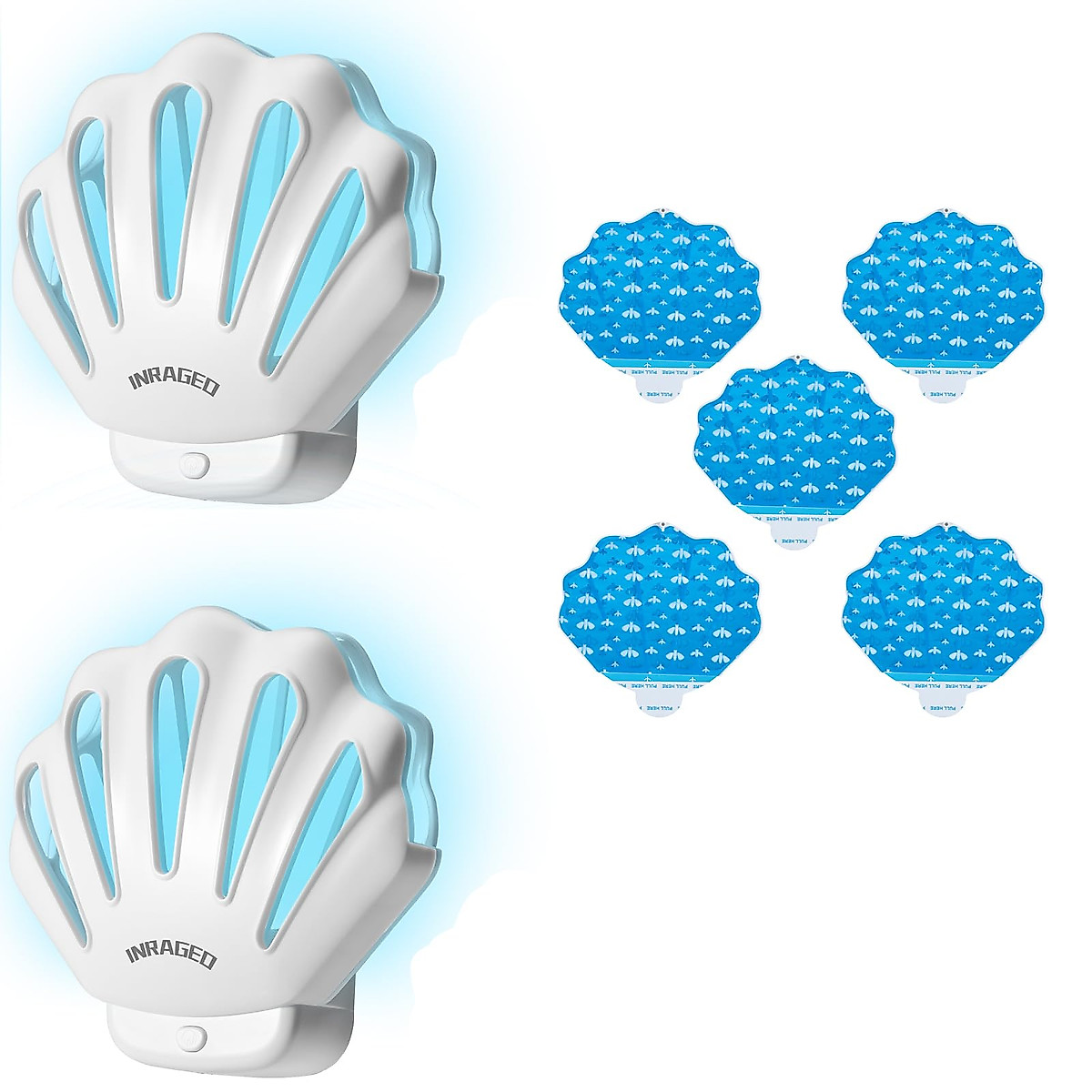 Flying Insect Trap HU002 Plug-in (2 Pack, White) and Flying Insect Trap Refill Kit(5 Pack-Refill, Transparent)