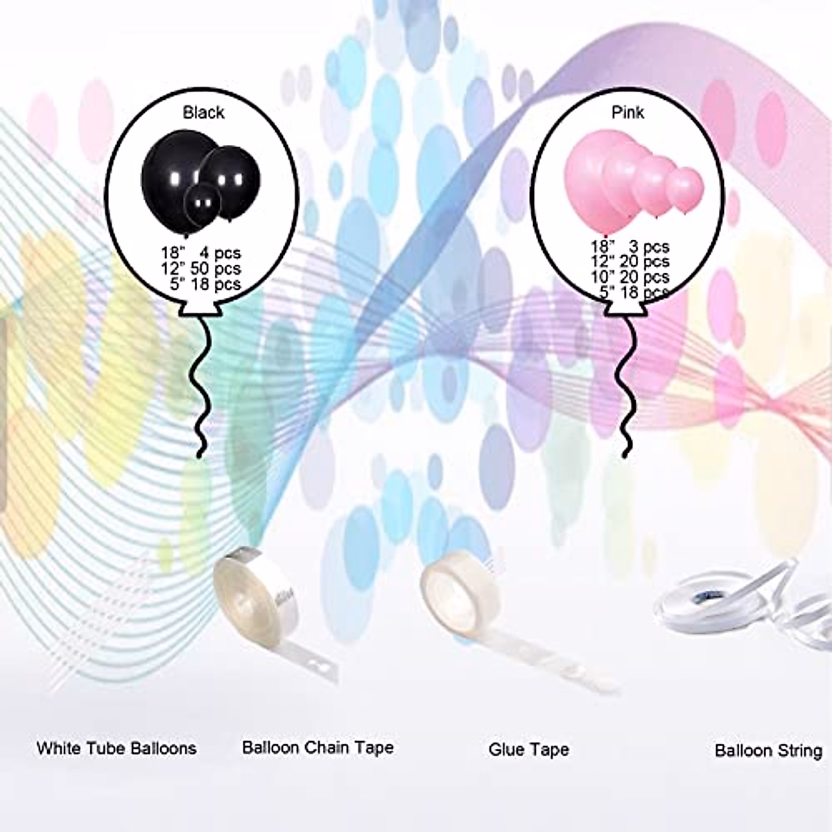 MOXMAY Pink Black Balloon Garland 138/PCS 18In 10In 5In Latex Balloons Arch Kit for Baby Shower Bridal Shower Birthday Party Decors (Pink Black)