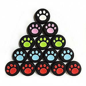 Ambertown Analog Silicone Thumb Stick Grips Cap Joystick ThumbSticks Caps Cover for PS4 PS3 Xbox One Xbox 360 PS2 Game Controllers (2 x Red Cat Dog Paw)