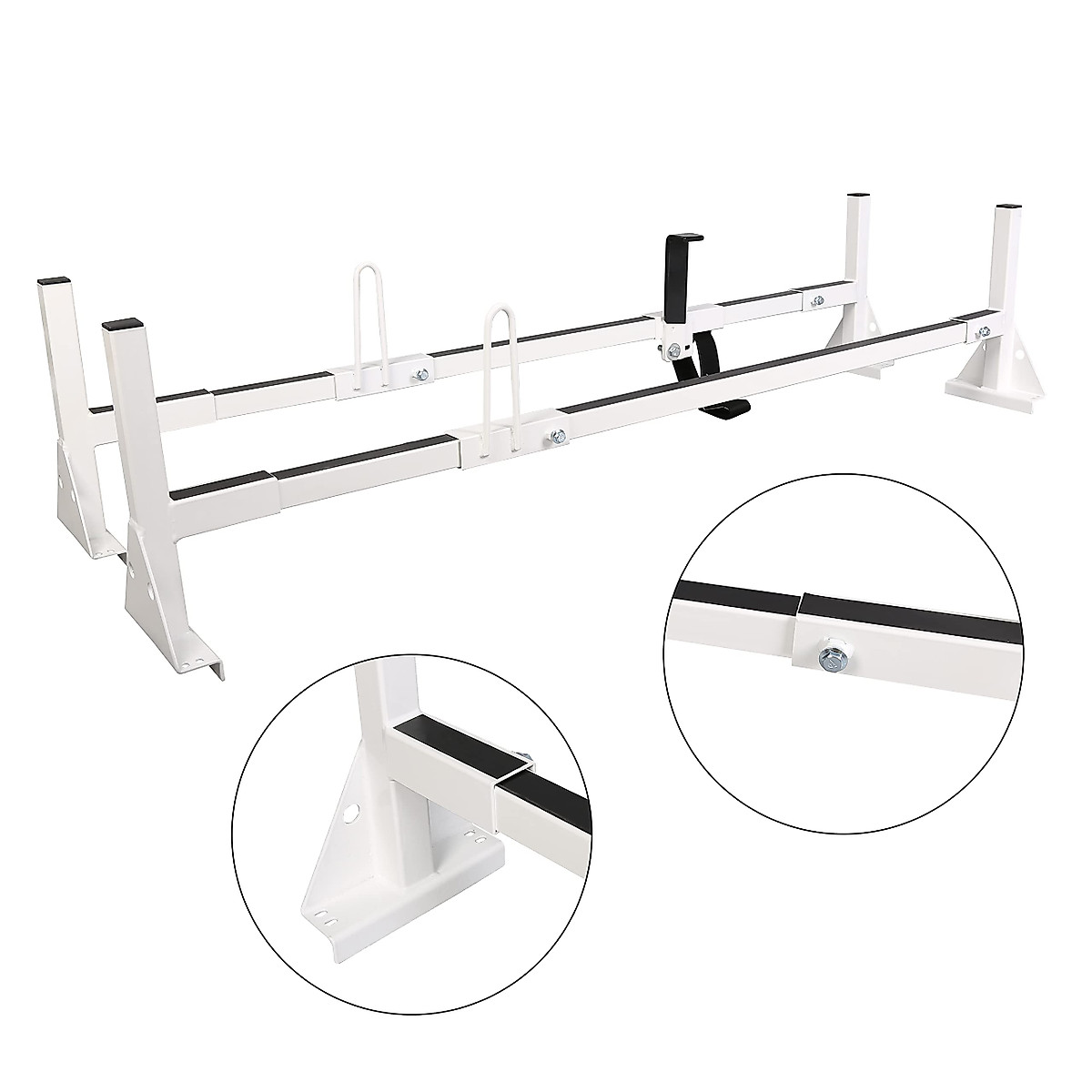 JMTAAT 68"-75" Adjustable 700 LBS Van Roof Mount Ladder Rack Compatible with Chevy Express Ford GMC Savana Steel(2 Bars)