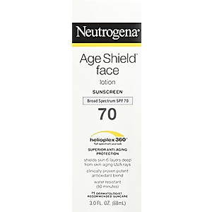 Neutrogena Age Shield Anti-Oxidant Face Lotion Sunscreen with Broad Spectrum SPF 70, Oil-Free & Non-Comedogenic Moisturizing Sunscreen to Prevent Signs of Aging, 3 fl. oz (Pack of 2)