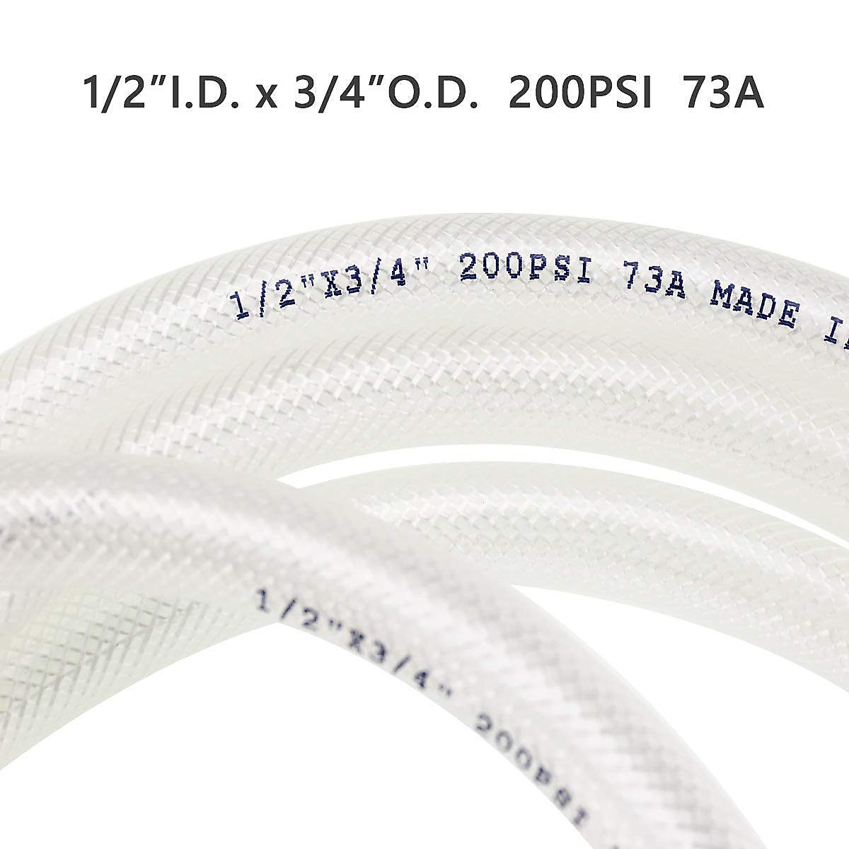 1/2" ID x 3/4" OD - 25 Ft High Pressure Braided Clear PVC Vinyl Tubing Flexible Vinyl Tube, Heavy Duty Reinforced Vinyl Hose Tubing, BPA Free and Non Toxic