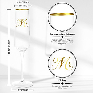 Christmas Mr and Mrs Wedding Champagne Flutes with Long Stem,Bride and Groom Toasting Glass Set of 2, Bridal Shower Gift Unique for Wedding, Anniversary, Wifey Gifts, Engagement Gifts for Couples
