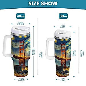 RPLIFE Golden Gate Bridge Starry Night 40oz Tumbler with Handle, Stainless Water Bottle, Insulated Coffee Tumbler