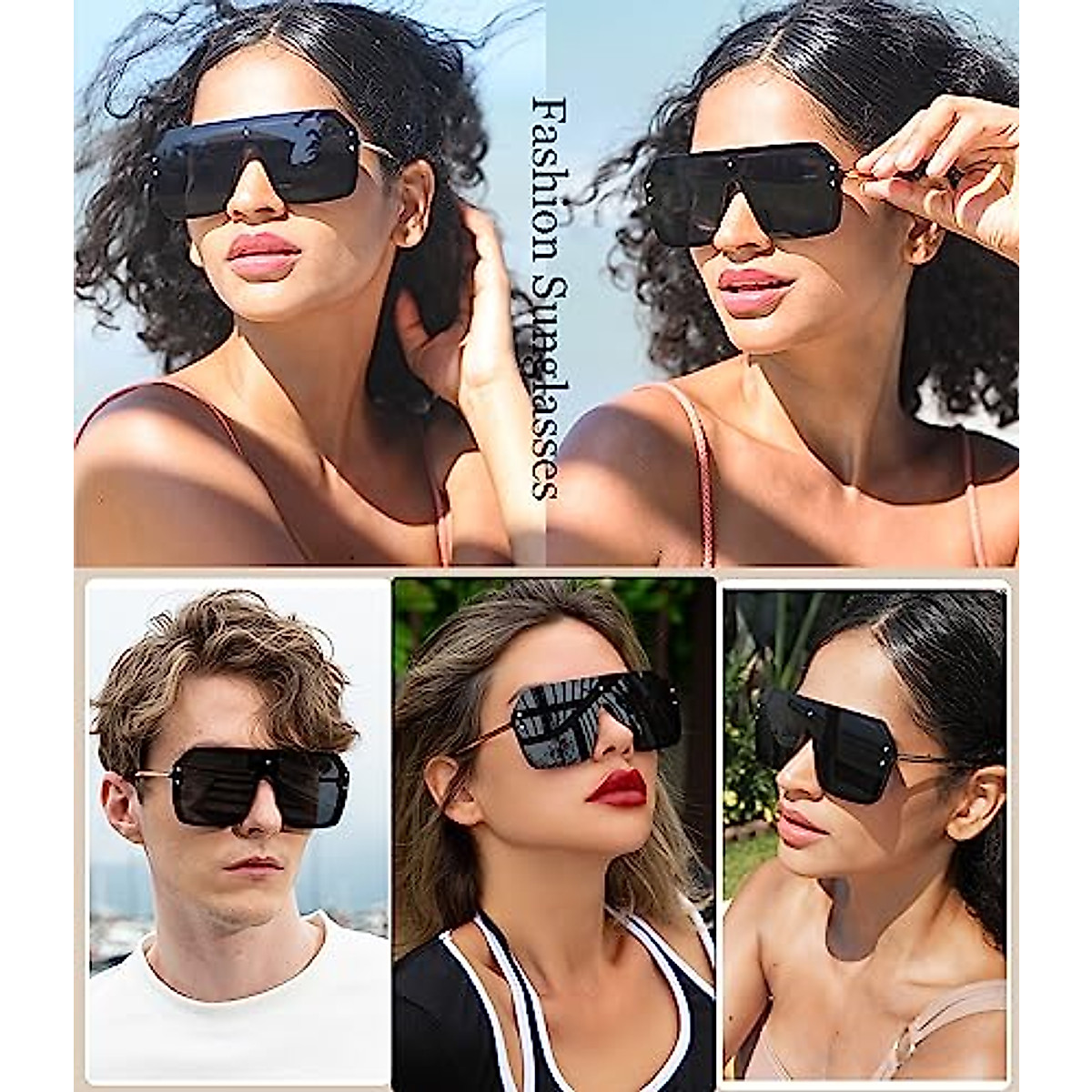 Oversized Sunglasses for Women Big One Piece Trendy Flat Top Rimless Visor Sunglasses Shield Large Shades Black+Pink