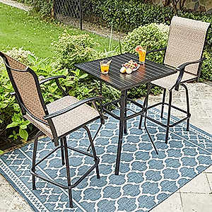 VICLLAX 5PCS Outdoor Swivel Bar Sets, Bar Height Patio Set with 4 Patio Bar Stools and 1 Square Bar Table with Umbrella Hole, Black Frame