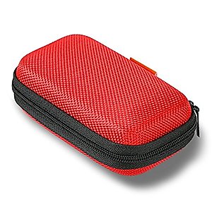 Red Rectangle Small EVA Case - Portable Protection Hard Shell Exterior Lightweight Universal Zipper Pouch Carrying Bag for Earbud, Headset, Charger, Airpods, iPod, USB Cable, MP3, Key, Change Purse