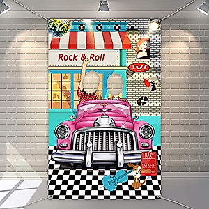 50's Decorations 50's Theme Party Rock and Roll Backdrop Banner Background Photo Booth Props for 1950's Party Decoration