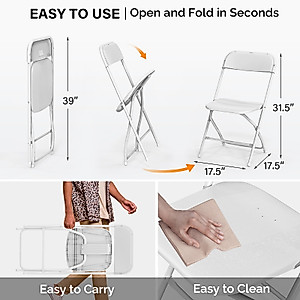 VINGLI 20 Pack White Plastic Folding Chair, Indoor Outdoor Portable Stackable Commercial Seat with Steel Frame 350lb. Capacity for Events Office Wedding Party Picnic Kitchen Dining