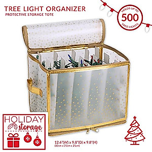 Simplify Holiday Light Organizer Box | Holds 500 Lights | Christmas Storage | Tree String Lights | 5 Divider Reels | Collapsible | Ultra Zip | Gold