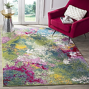 SAFAVIEH Watercolor Collection 6'7" Square Green / Fuchsia WTC697C Colorful Boho Abstract Non-Shedding Living Room Bedroom Dining Home Office Area Rug
