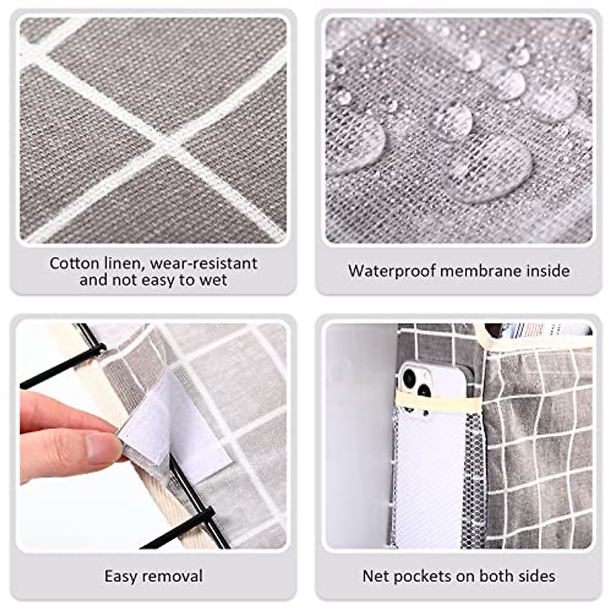 6 Pieces Wall Hanging Storage Bag with 10 Sticky Hooks Grid Over The Door Closet Organizer Pocket Hanging Wall Basket Camper Storage Accessories for Inside Bedroom Bathroom (Gray Grid)