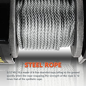 Auraroad Electric Winch 2000 lb, 12V DC ATV UTV Electric Winch with Wireless Remote, Steel Rope Waterproof Towing Winch Kit