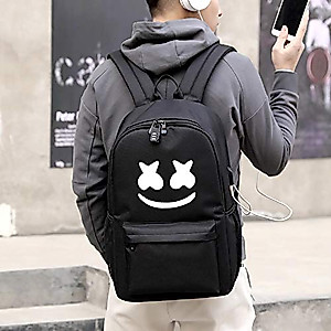 Mello Backpack Marshmallow Backpack Glow in Dark Smile Laptop Backpack for Boys USB Charging Backpack w/USB Headphone Ports & Cables & Lock (Classic Mello)
