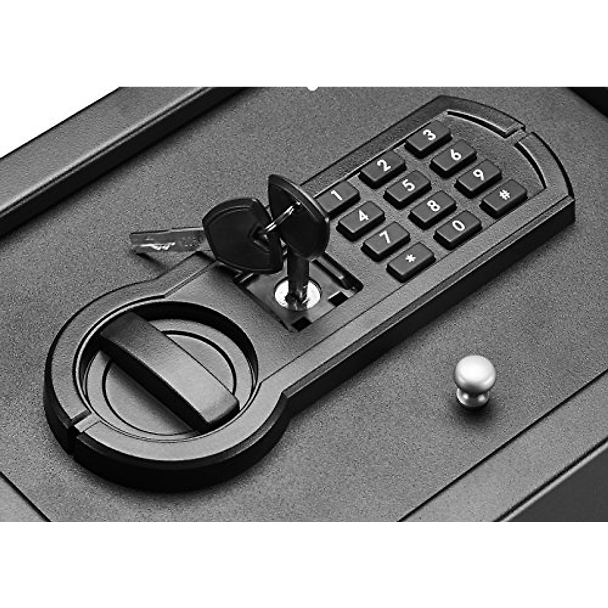 Amazon Basics Small Slim Desk Drawer Security Safe with Programmable Electronic Keypad, Black, 11.8''W x 8.6''D x 4.4''H