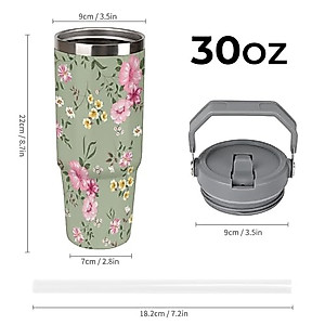 GemGam Stainless Steel Tumbler with Lid And Straw 30 Oz Top Handle Pink Vintage Flower Summer Leakproof Vacuum Insulated Water Bottle for Car Travel Tropical