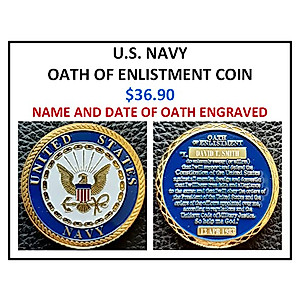 Challenge Coin-US Navy Oath of Enlistment Engraved with Name and Date of Oath