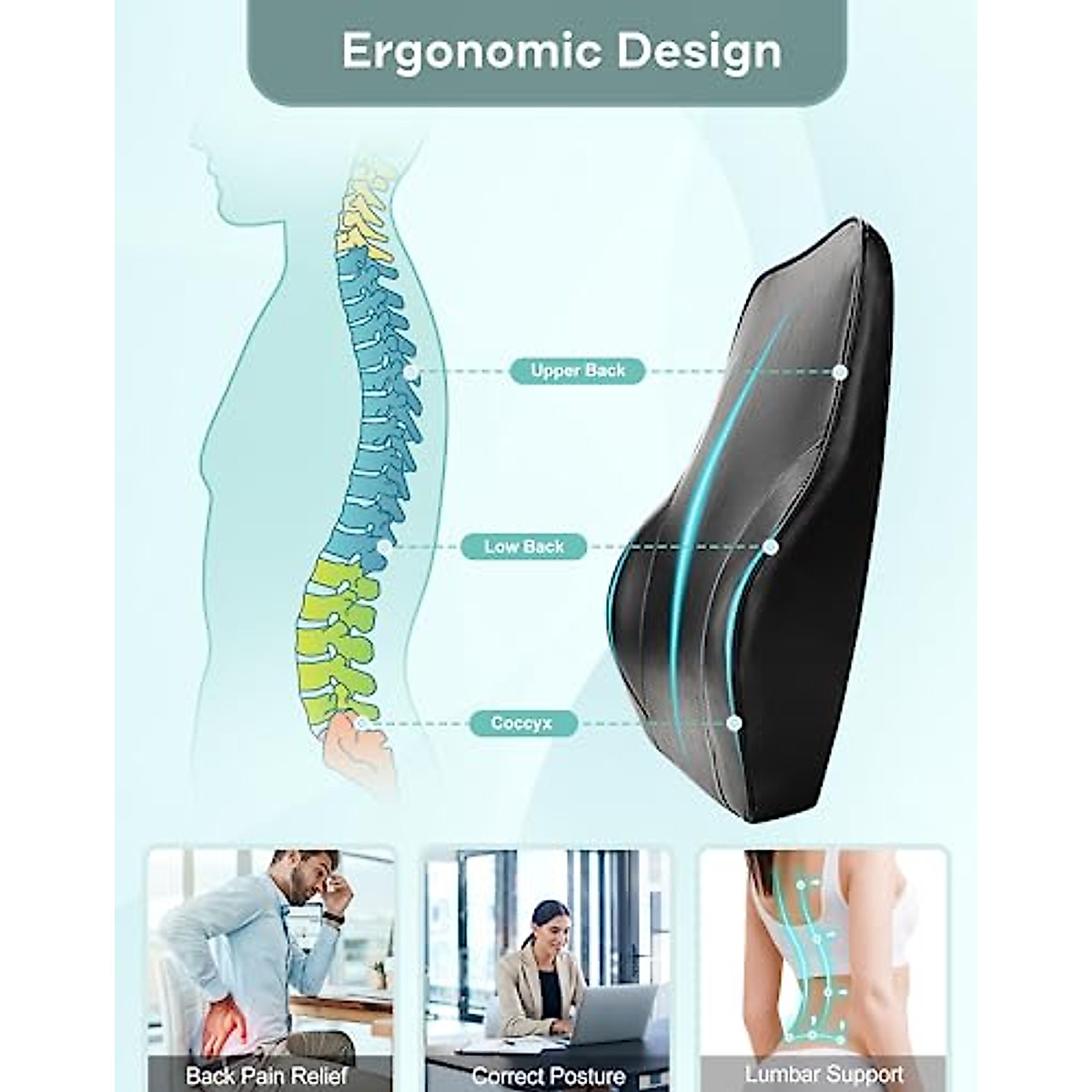 SEG Direct Lumbar Support for Car, Ergonomic Back Support for Office Chair, Driving Fatigue Back Pain Relief, Memory Foam with Breathable Leather, for Car Home Office Chair Recliner Couch