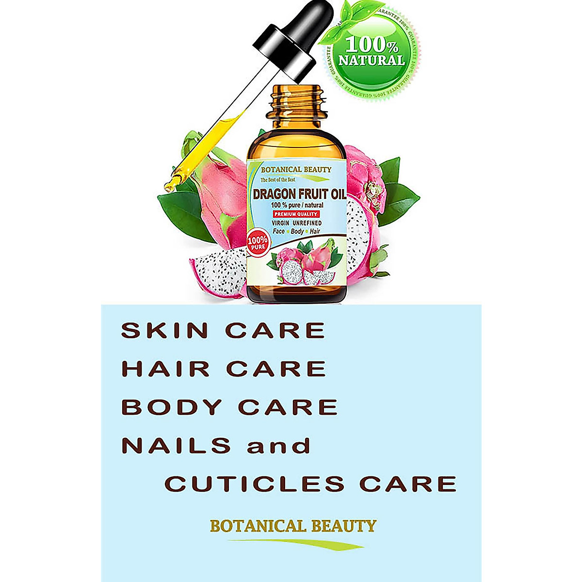 DRAGON FRUIT SEED OIL 100% Pure Natural Virgin Unrefined Cold-Pressed Carrier Oil 0.5 Fl.oz.- 15 ml for FACE, SKIN, DAMAGED HAIR, NAILS by Botanical Beauty
