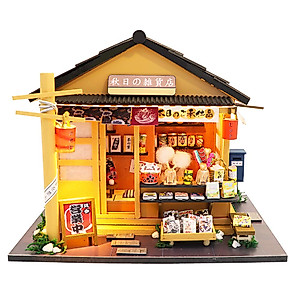 Spilay DIY Miniature Dollhouse Kit with Wooden Furniture,Handmade Japanese Style DIY Dollhouse Kit with Dust Cover & LED,1:24 Scale Creative Room Gift Idea for Adult Teenager Lover(Grocery Store)