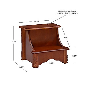 Powell Woodbury Mahogany Bed Step with Storage, Information, Lightly Distressed Woodbury Mahogany, 20 x 17.75 x 17.25