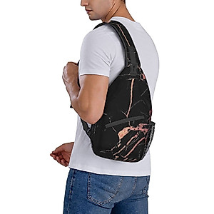 Black Rose Gold Marble Print Cross Chest Bag Diagonally,Sling Backpack Fashion Travel Hiking Daypack Crossbody Shoulder Bag For Men Women