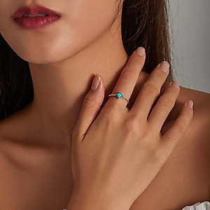 Qings Turquoise Ring Adjustable Open - Sterling Silver Stackable Statement Ring Blue Square Gemstone Twisted Rope Ring Vintage Boho Women Fashion Ring Western Wedding Jewelry Gifts