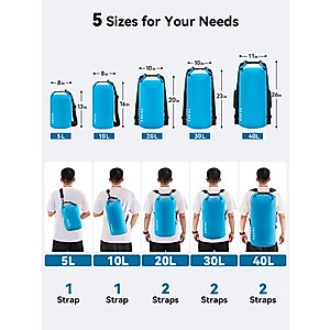 HEETA Waterproof Dry Bag for Women Men (Upgraded Version), Roll Top Lightweight Dry Storage Bag Backpack with Emergency Whistle for Travel, Swimming, Boating, Kayaking, Camping, Beach (Blue, 5L)