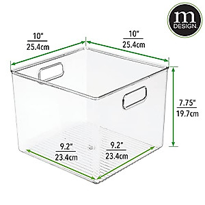 mDesign Small Modern Plastic Storage Organizer Bin Basket with Handles for Craft Room Organization - Shelf, Cubby, Cabinet, and Closet Organizing Decor - Ligne Collection - 4 Pack - Clear