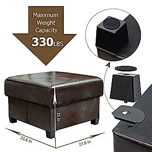 GLAXYFUR Folding Storage Bench, Cube PU Leather Footstool with Legs, Coffee Table, Ottoman with Storage for Living Room, 23.6 x 23.6 x15 Inches, Brown