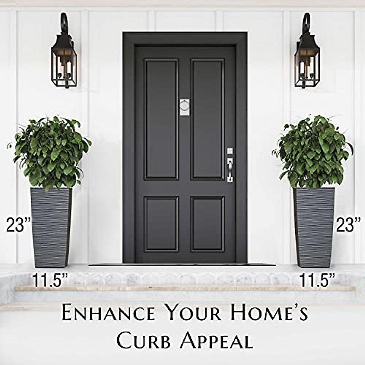 Janska by Mueller M-Resin Heavy Duty Tall Planter, Indoor/Outdoor Grande Plant, Tree, Flower Pot, 2-Piece Set, 24”, Modern Design, Built-in Drainage, Dark Gray