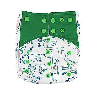 Hi Sprout One Size Adjustable Washable Reusable Pocket Cloth Diapers for Baby Girls and Boys，Animal Land