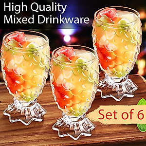 INFTYLE Set of 6 Pineapple Cocktail glasses Vintage glassware Whiskey Glasses Classic Wine Drinking Glasses Mixed Drinkware Sets Gift for Men Women(8oz)